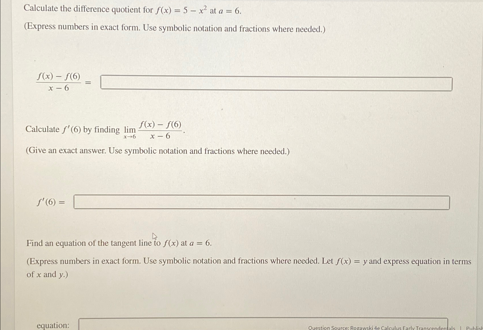 Solved Calculate the difference quotient for f(x)=5-x2 ﻿at | Chegg.com