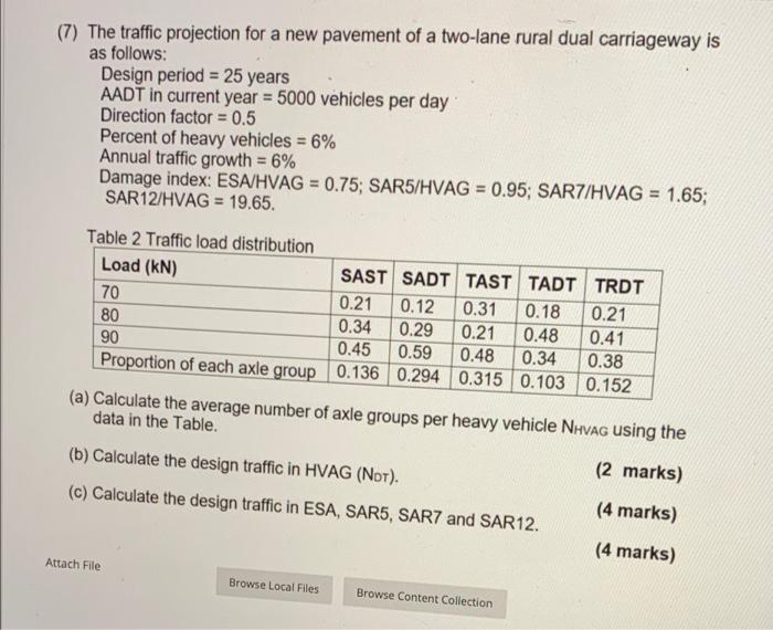 Solved (7) The traffic projection for a new pavement of a | Chegg.com