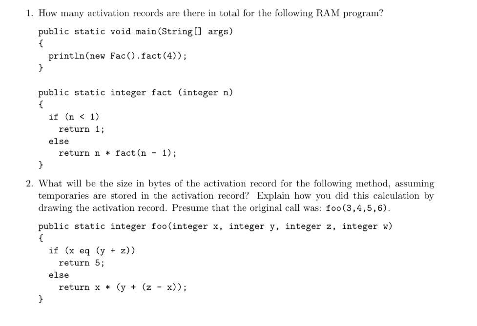 Solved How many activation records are there in total for | Chegg.com