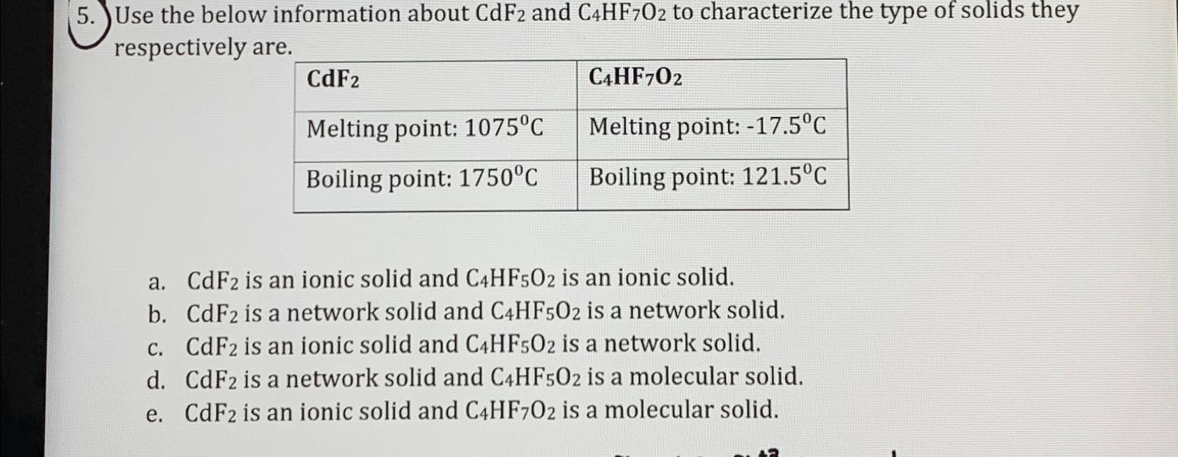 Solved Use the below information about CdF2 ﻿and C4HF7O2 ﻿to | Chegg.com