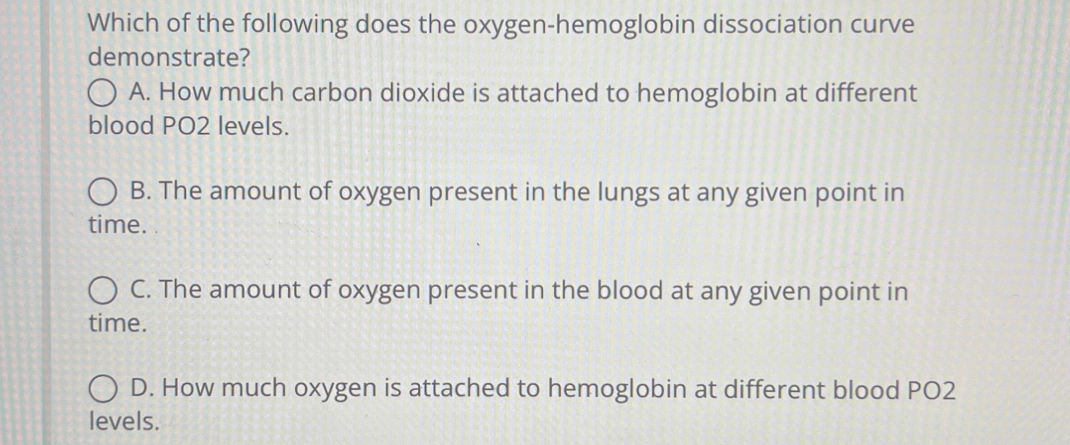 Solved Which of the following does the oxygen-hemoglobin | Chegg.com