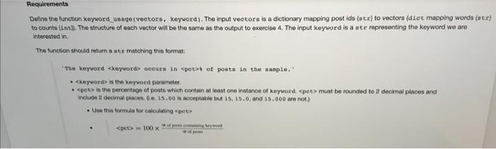 Solved complete the function: def keyword_usage(vectors, | Chegg.com