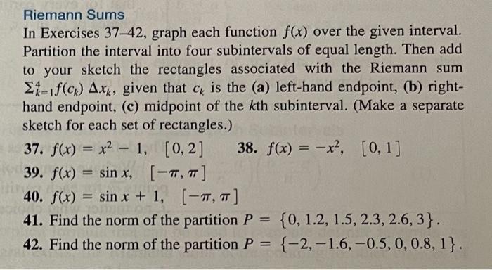 Solved Riemann Sums In Exercises 37-42, graph each function | Chegg.com