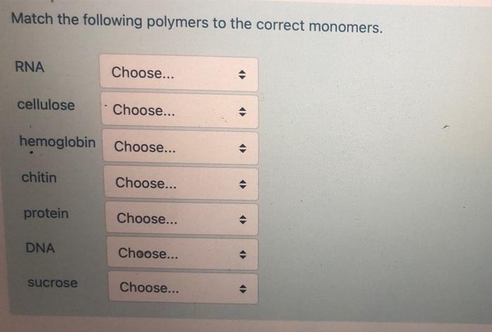 Solved Match the following polymers to the correct monomers. | Chegg.com