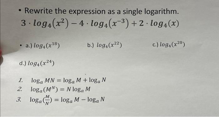Solved Rewrite the expression as a single logarithm. if | Chegg.com