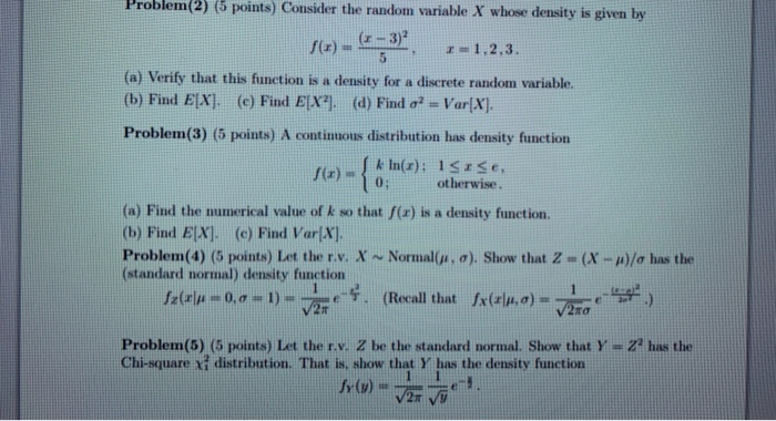 Solved Problem(2) (5 points) Consider the random variable X | Chegg.com
