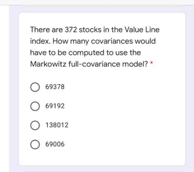 Solved There are 372 stocks in the Value Line index. How | Chegg.com