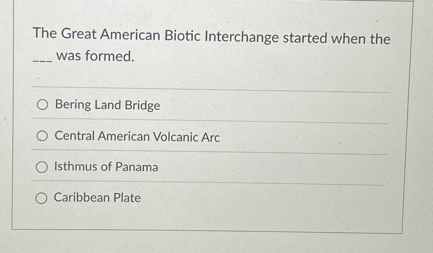 Solved The Great American Biotic Interchange started when | Chegg.com