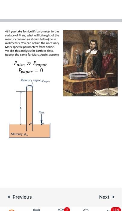 Solved 4) If you take Torriceli's barometer to the surface | Chegg.com