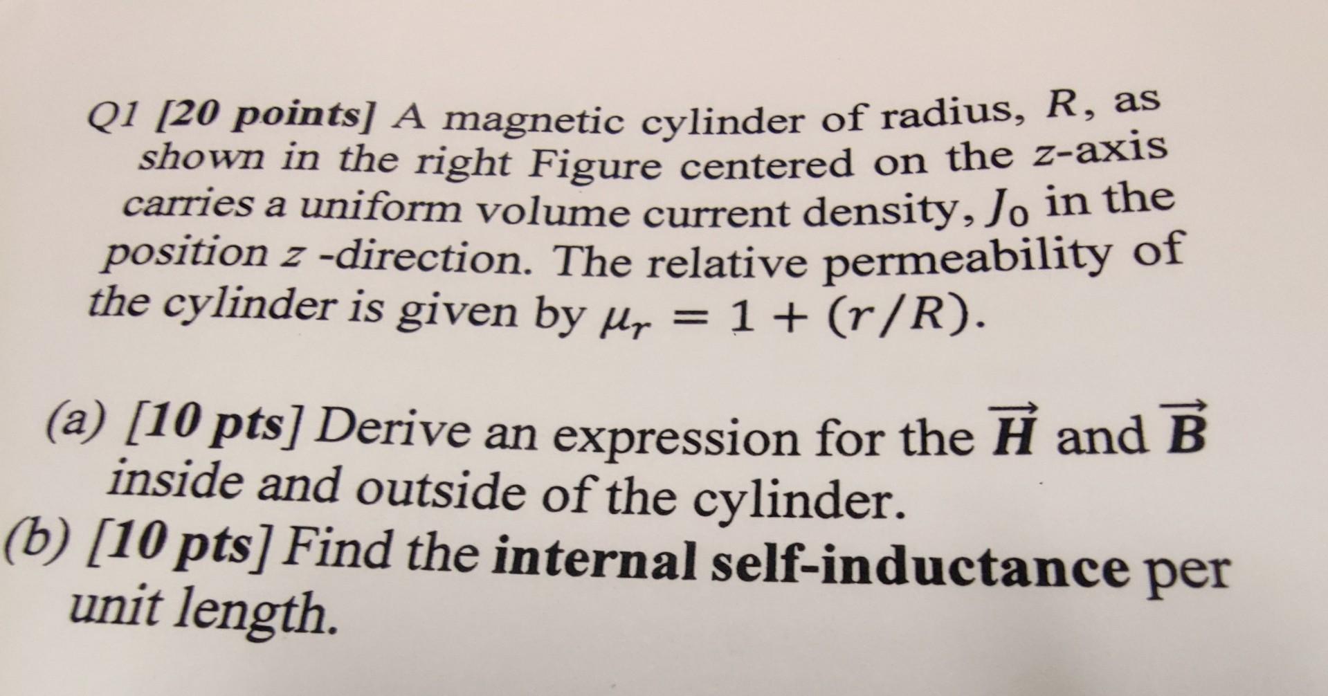 Solved Q1 [20 points] A magnetic cylinder of radius, R, as | Chegg.com