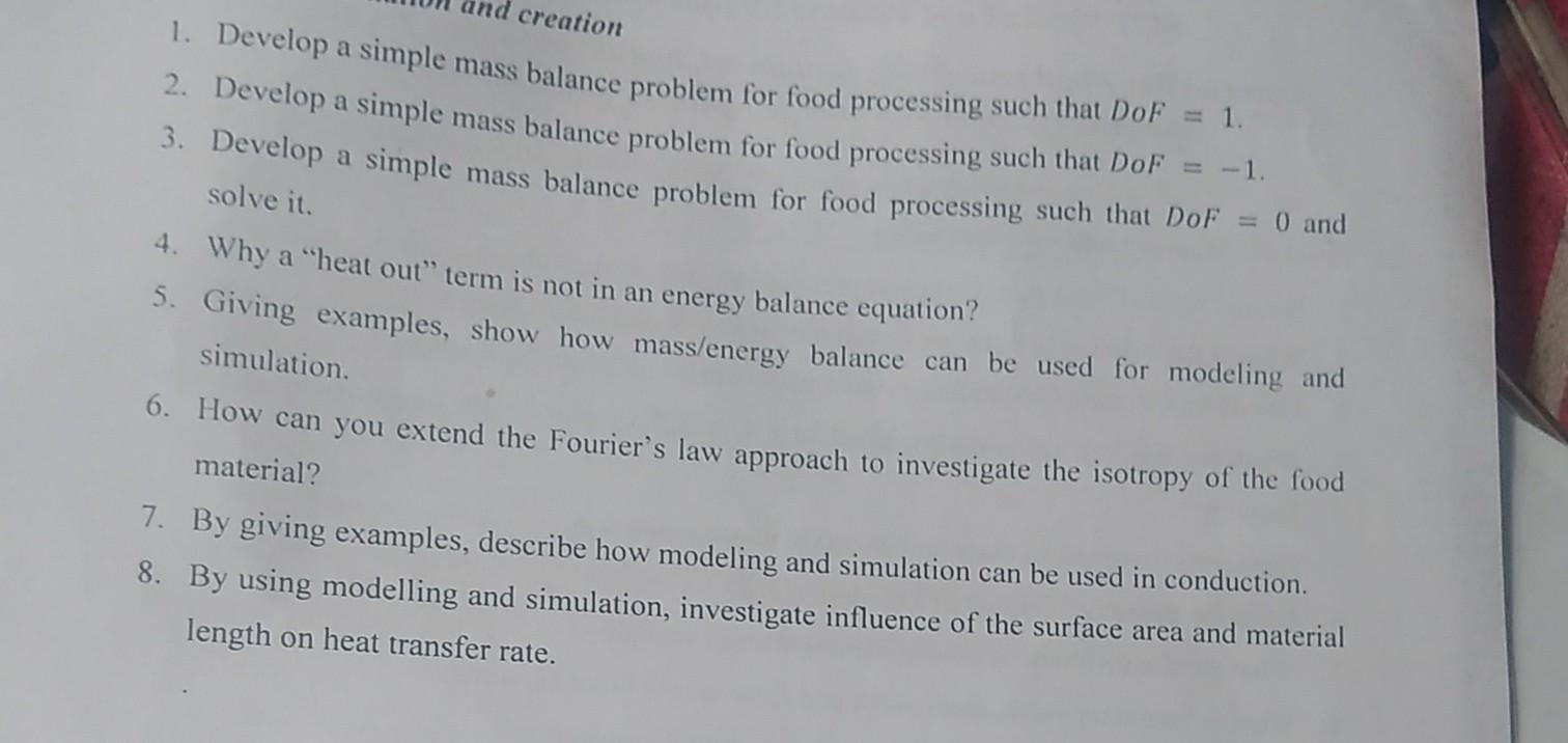 Solved 1. Develop a simple mass balance problem for food | Chegg.com