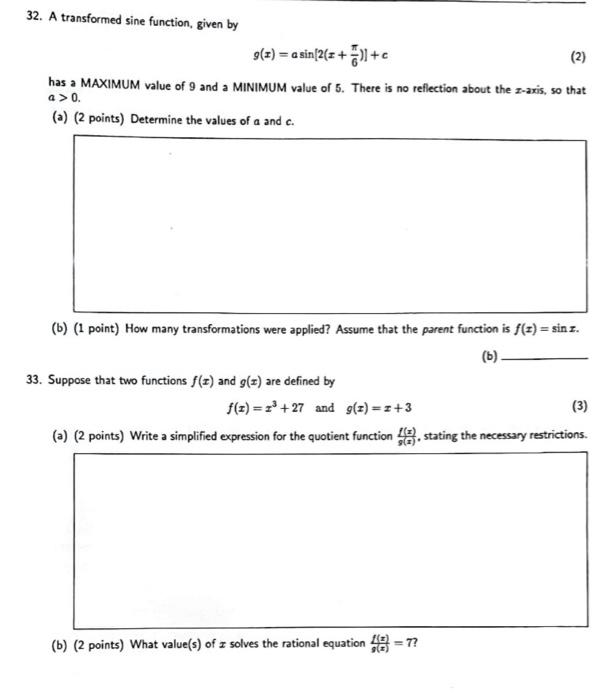 Solved 32. A transformed sine function, given by | Chegg.com