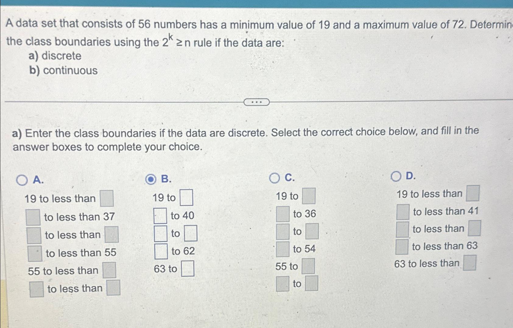 Solved A data set that consists of 56 ﻿numbers has a minimum | Chegg.com