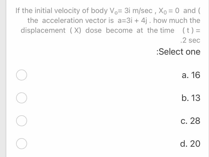 Solved + If the initial velocity of body Vo= 3i m/sec, Xo = | Chegg.com