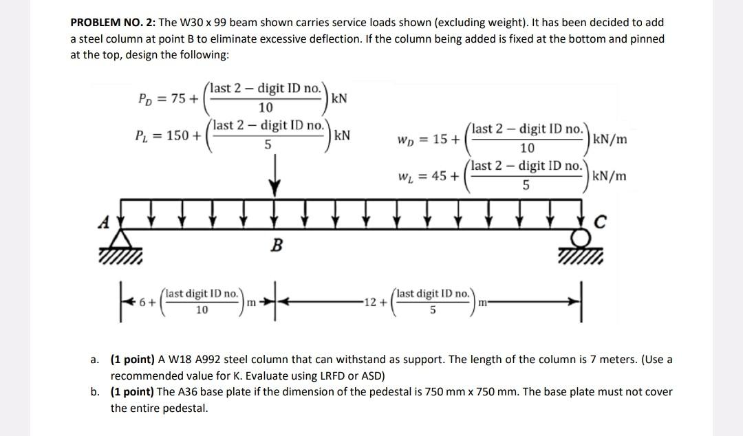Solved PROBLEM NO. 2: The W30 x 99 beam shown carries | Chegg.com