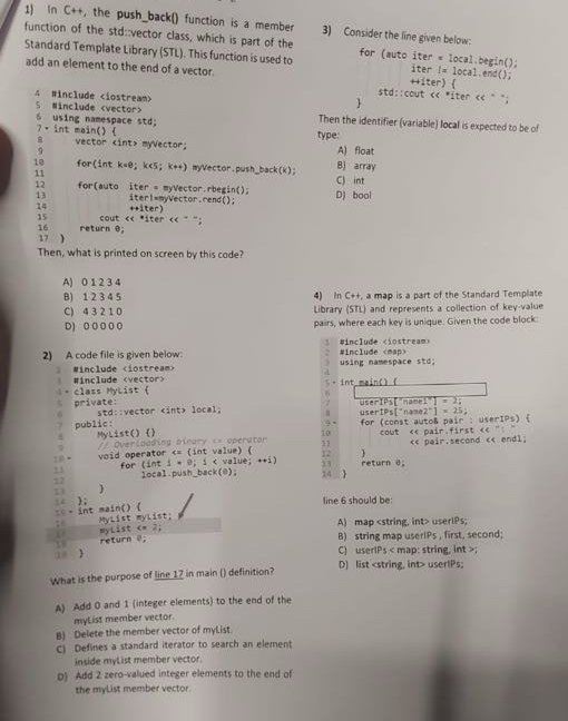 Solved In C+H, ﻿the push_back() ﻿function is a member | Chegg.com
