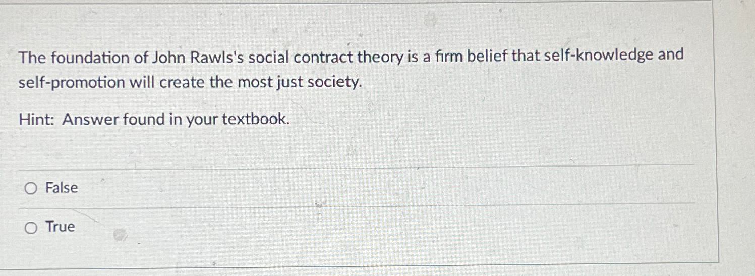 Solved The foundation of John Rawls's social contract theory | Chegg.com