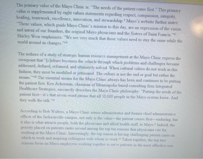 Solved ASSIGNMENT 10 - The Mayo Clinic: An Enduring | Chegg.com