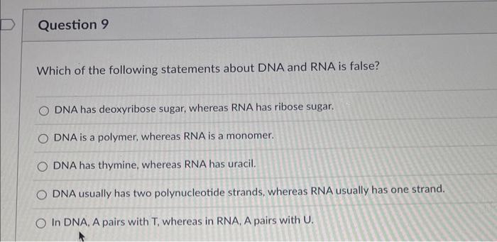 Solved Which of the following statements about DNA and RNA | Chegg.com