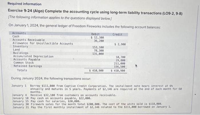 Solved Required information Exercise 9-24 (Algo) Complete | Chegg.com