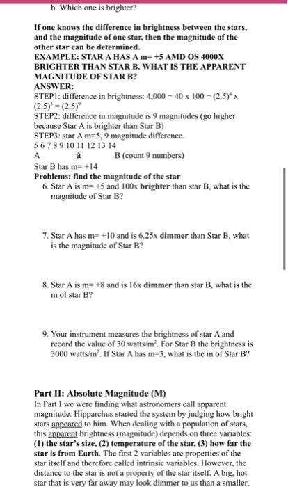 Solved LAB 6 ABSOLUTE AND APPARENT MAGNITUDE Part I: | Chegg.com