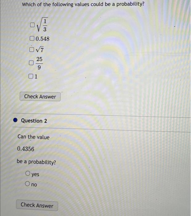 Solved Which of the following values could be a probability? | Chegg.com