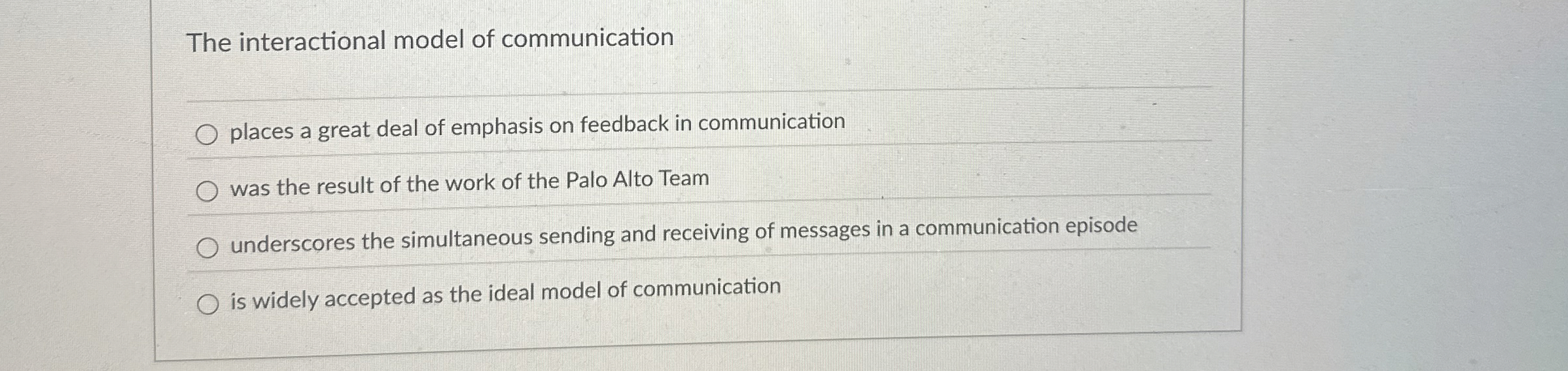 Solved The interactional model of communicationplaces a | Chegg.com