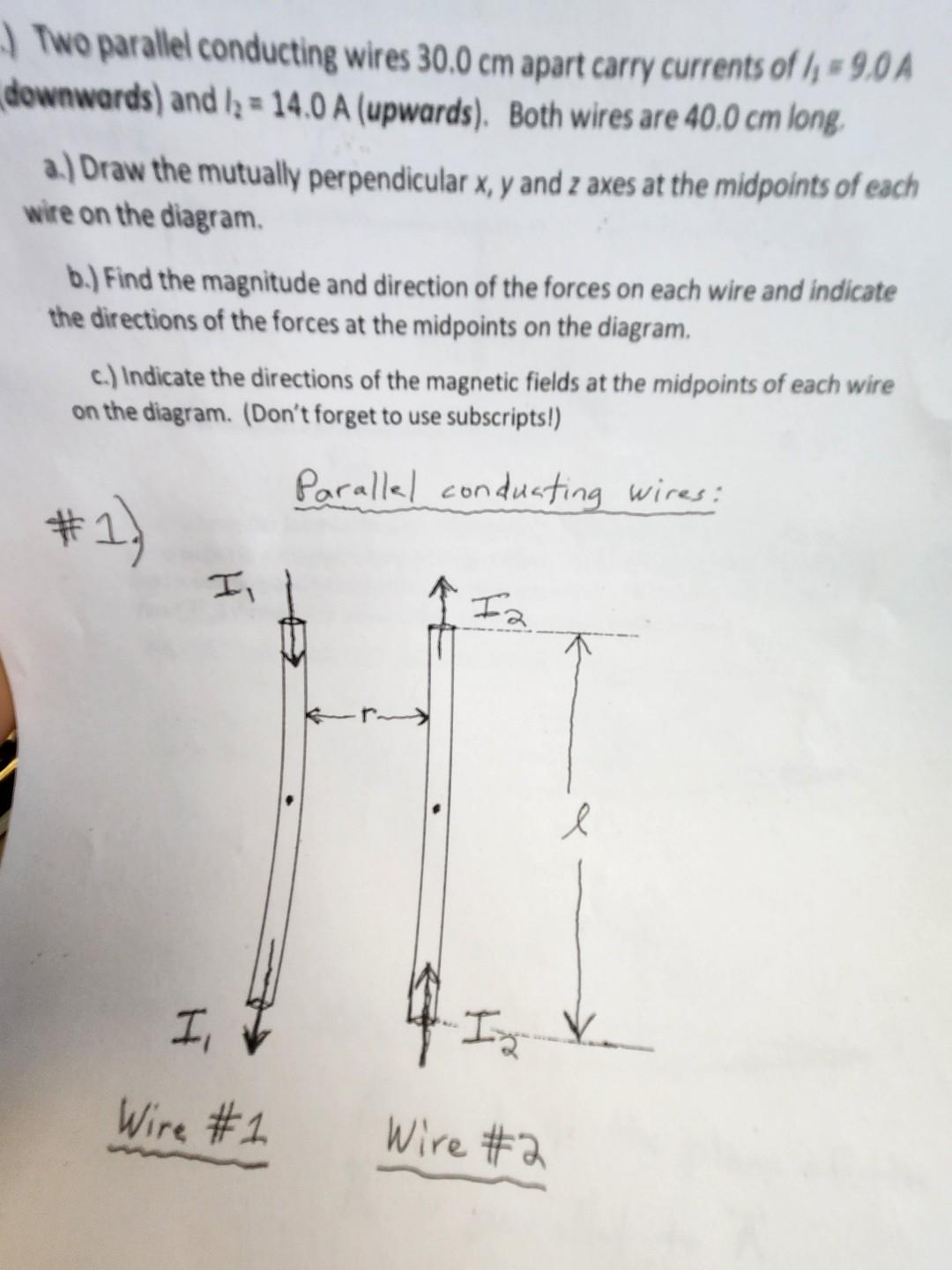 Solved Two parallel conducting wires 30.0 cm apart carry | Chegg.com