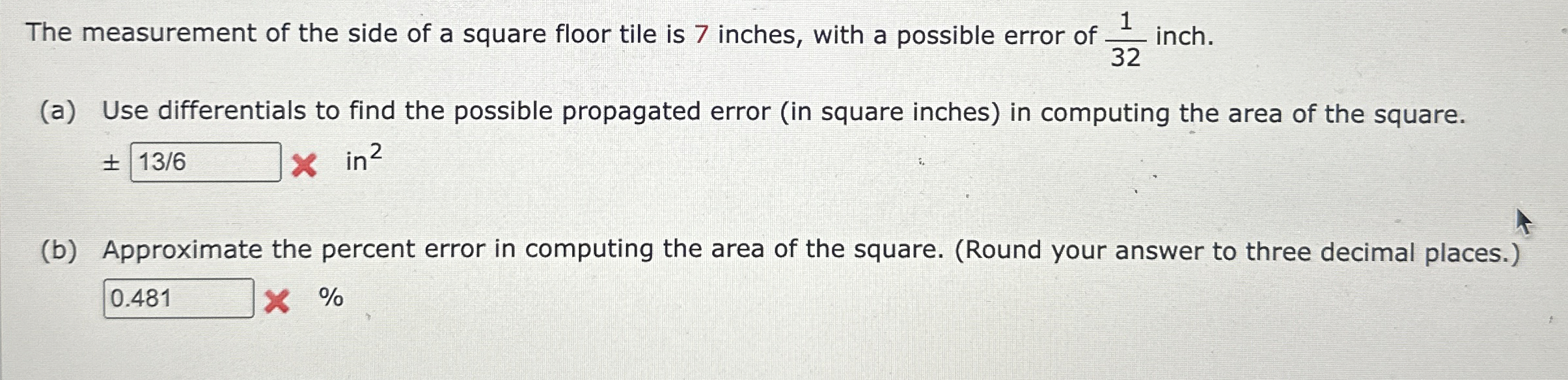 Solved The measurement of the side of a square floor tile is | Chegg.com