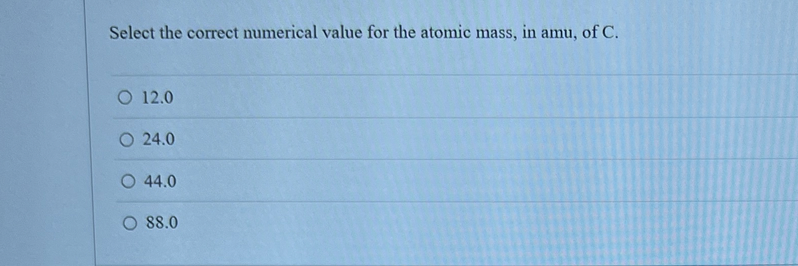 Solved Select the correct numerical value for the atomic | Chegg.com