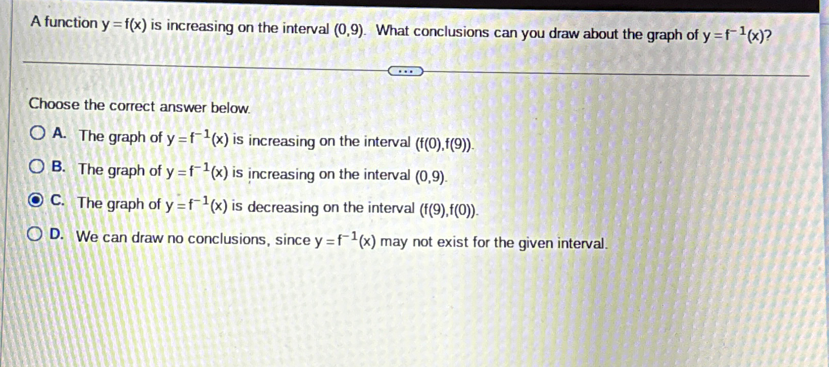 Solved A function y=f(x) ﻿is increasing on the interval | Chegg.com