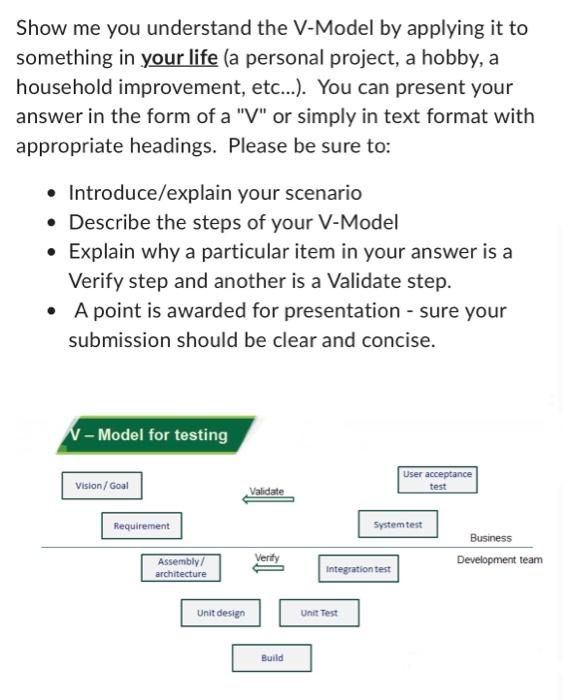 Solved Show me you understand the V-Model by applying it to | Chegg.com