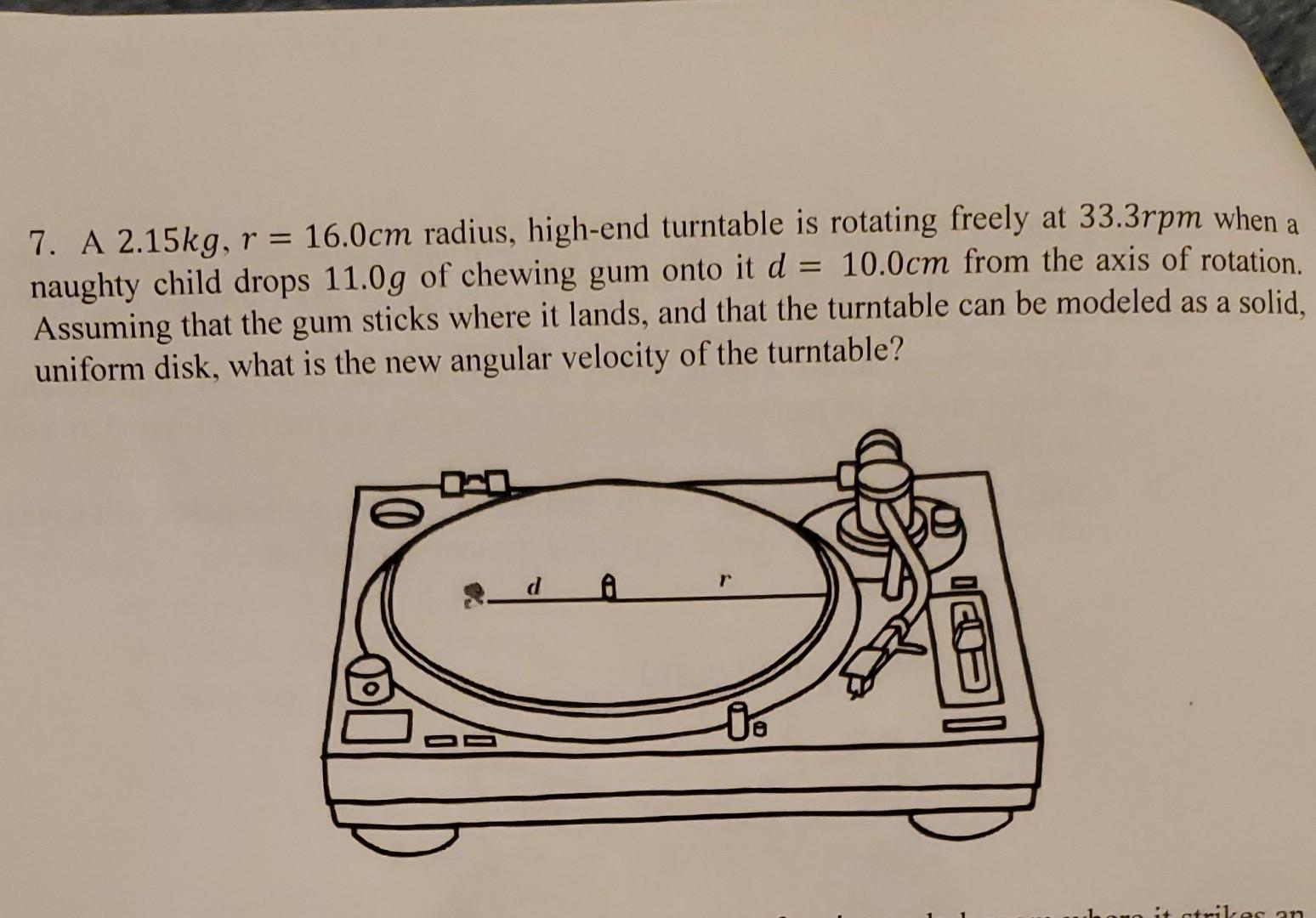 Solved 7. A 2.15 kg,r=16.0 cm radius, high-end turntable is | Chegg.com