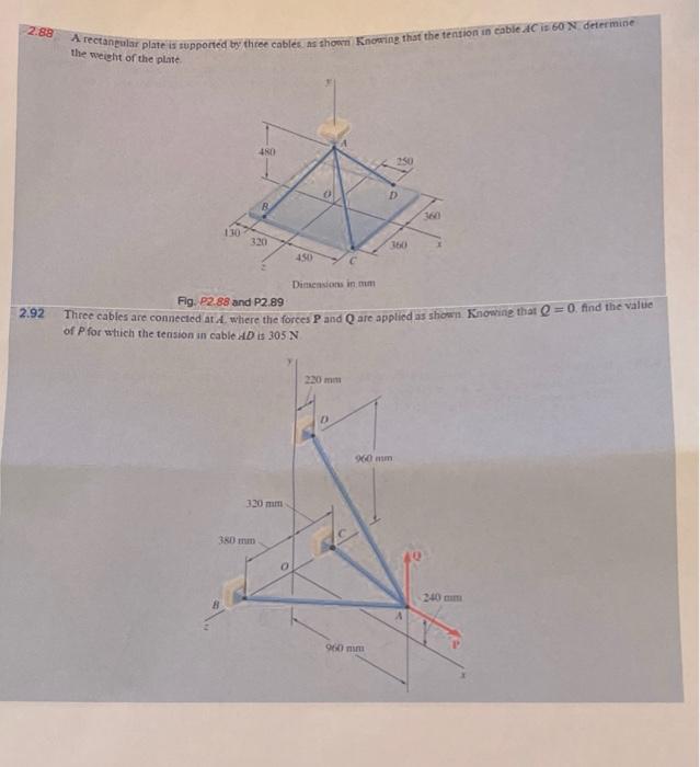 Solved 8 A A rectangular plate is rupported by thice cables. | Chegg.com