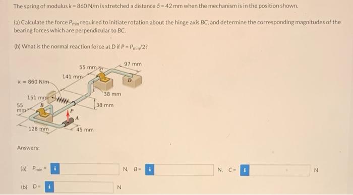 Solved The spring of modulus k = 860 N/m is stretched a | Chegg.com