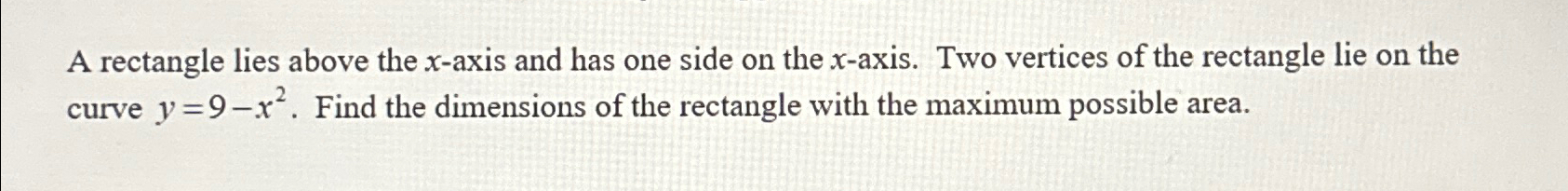 Solved A rectangle lies above the x-axis and has one side on | Chegg.com