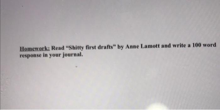 Homework: Read "Shitty first drafts" by Anne Lamott | Chegg.com