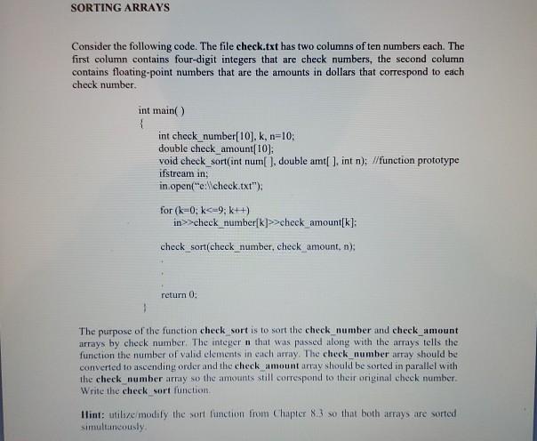 Solved Sorting Arrays Consider The Following Code The File