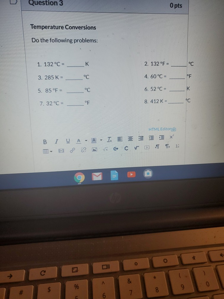 Solved Question 3 O pts Temperature Conversions Do the | Chegg.com