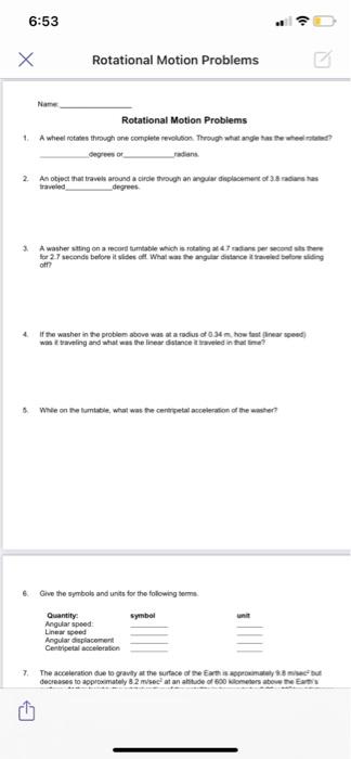 Solved 6:53 Х Rotational Motion Problems Rotational Motion | Chegg.com