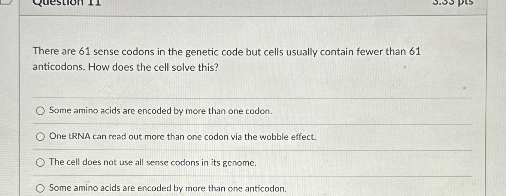 Solved There are 61 ﻿sense codons in the genetic code but | Chegg.com