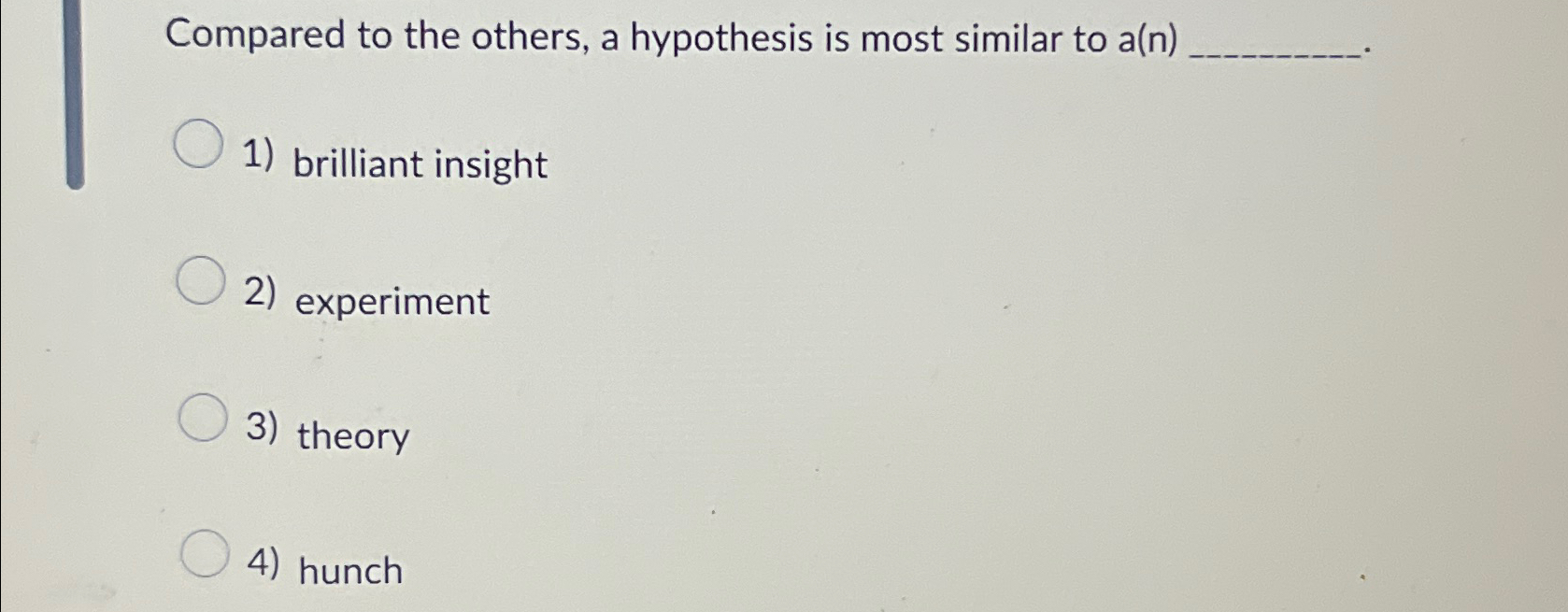 Solved Compared to the others, a hypothesis is most similar | Chegg.com
