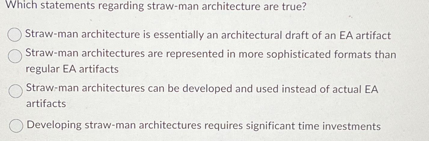 Solved Which statements regarding straw-man architecture are | Chegg.com
