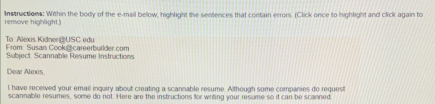 Solved Instructions: Within the body of the e-mail below, | Chegg.com
