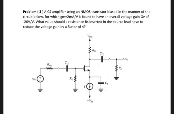 Solved Problem (3) A CS amplifier using an NMOS transistor | Chegg.com