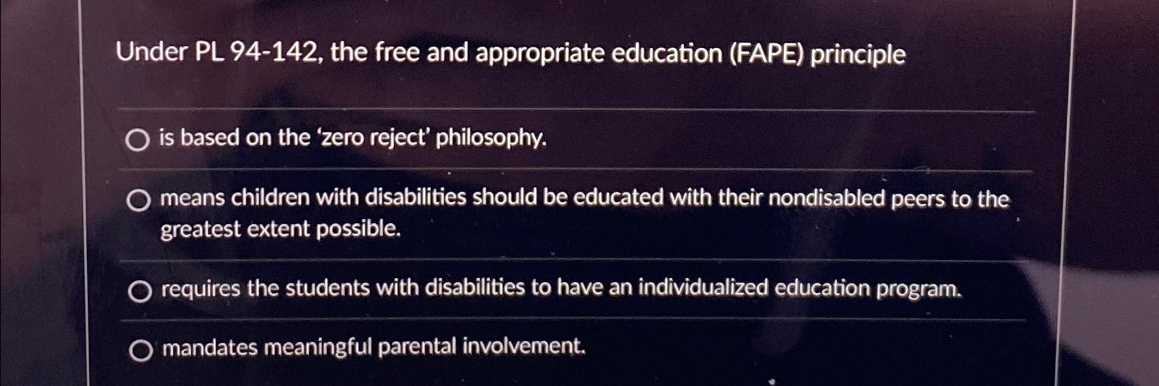 Solved Under PL 94-142, ﻿the free and appropriate education | Chegg.com