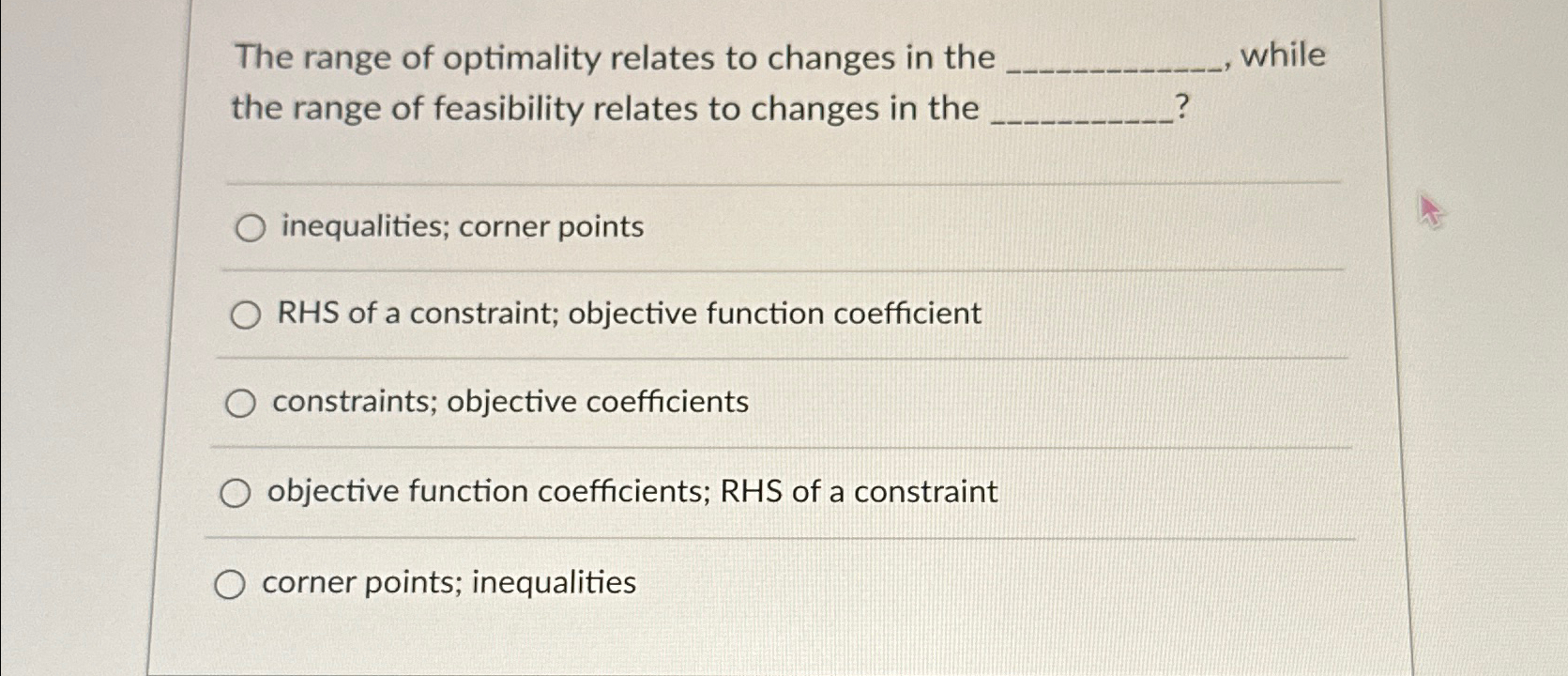 Solved The range of optimality relates to changes in the | Chegg.com