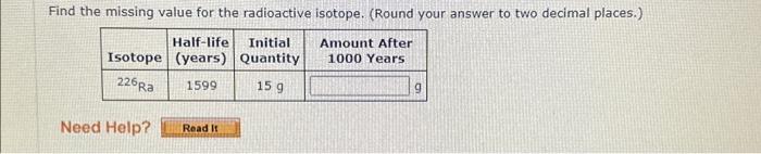 Solved Find the missing value for the radioactive isotope. | Chegg.com