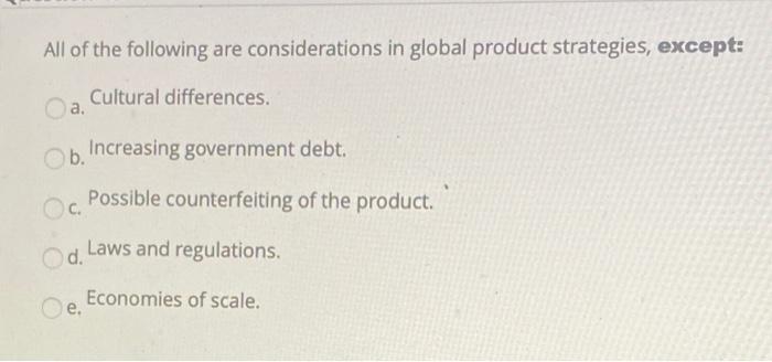 Solved All of the following are considerations in global | Chegg.com