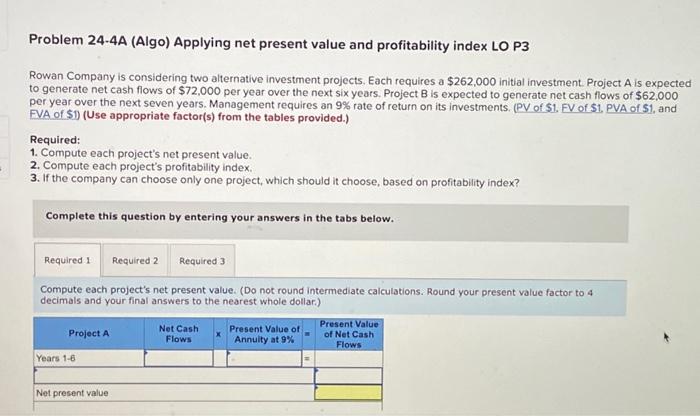 Solved Problem 24-4A (Algo) Applying net present value and | Chegg.com